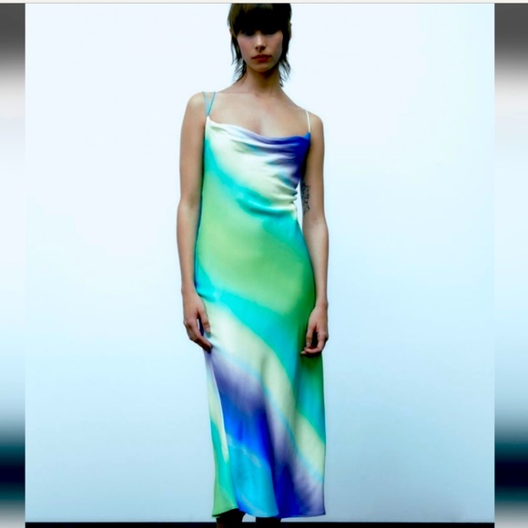 Zara | Dresses | Tiedye Satin Effect Dress | Poshmark